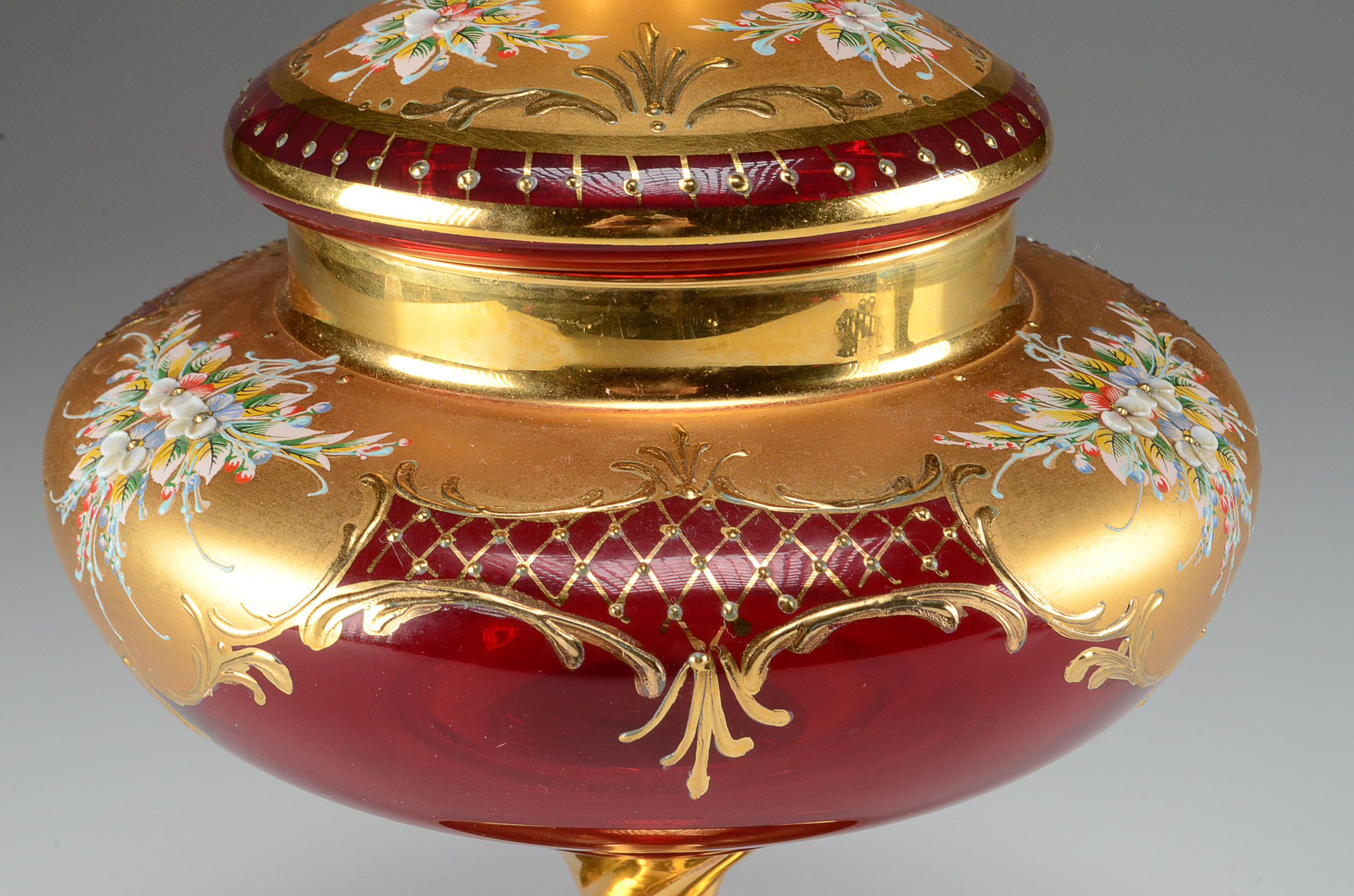 Ruby Red Venetian Glass Pedestal Compote With Lid | EBTH