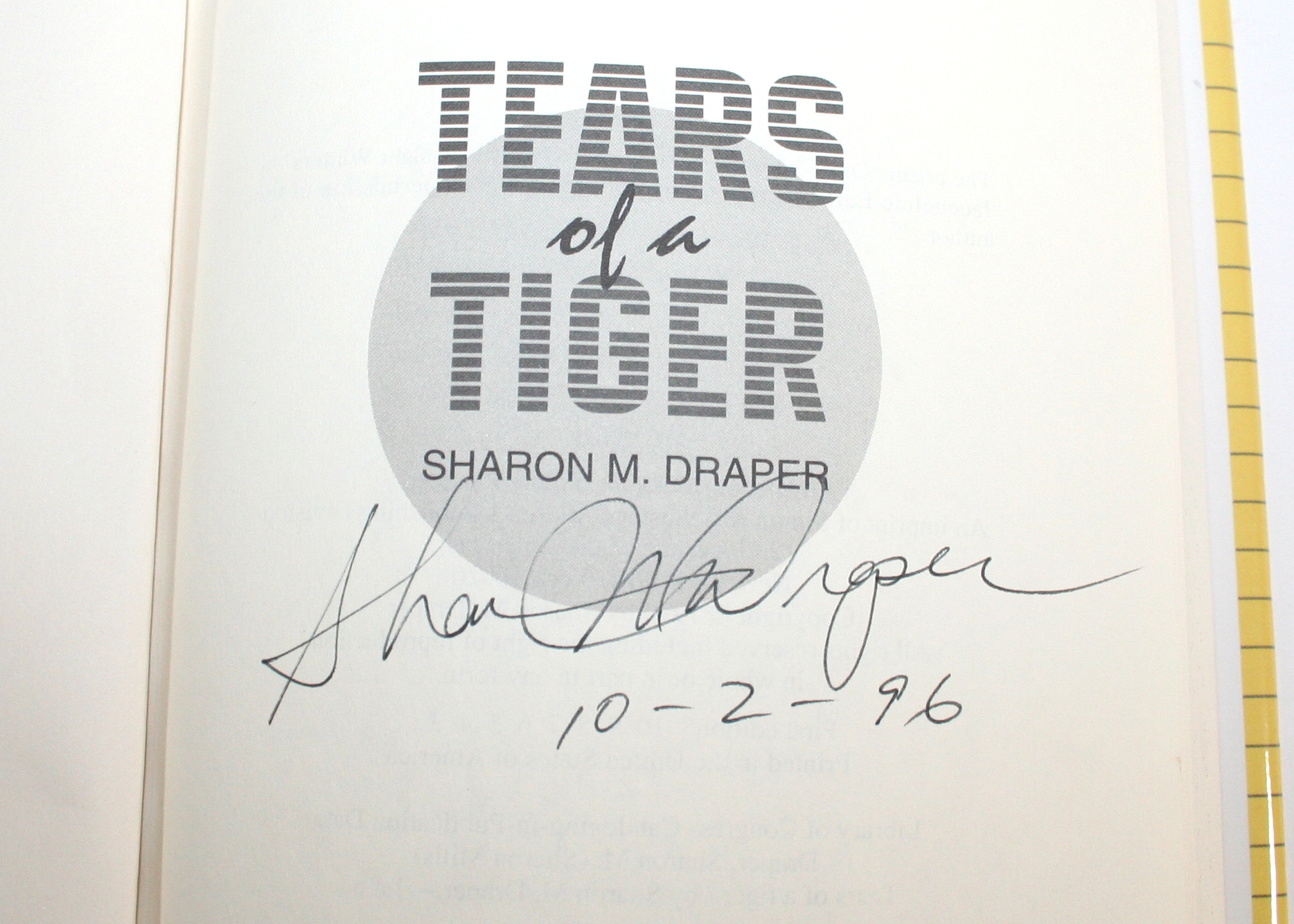 First Ed. and Signed Copy of "Tears of a Tiger" by Sharon Draper | EBTH