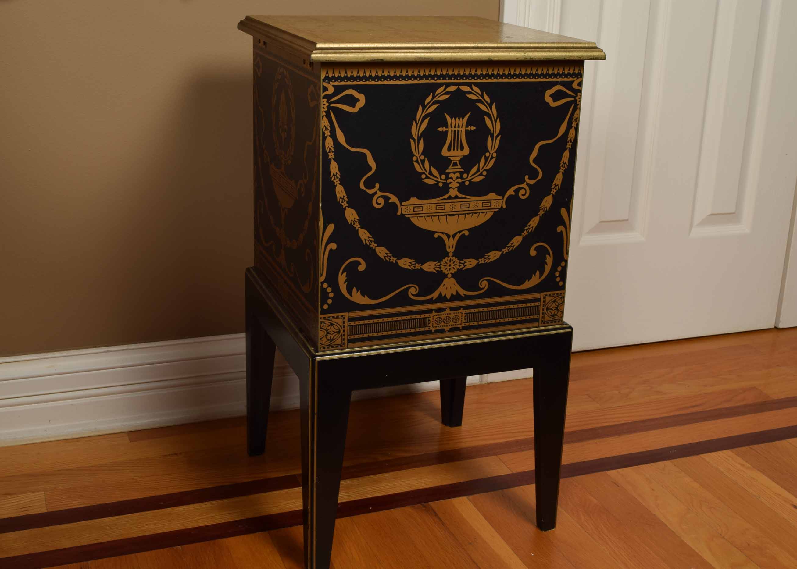 Gold and Black Painted Cellarette Box and Stand | EBTH