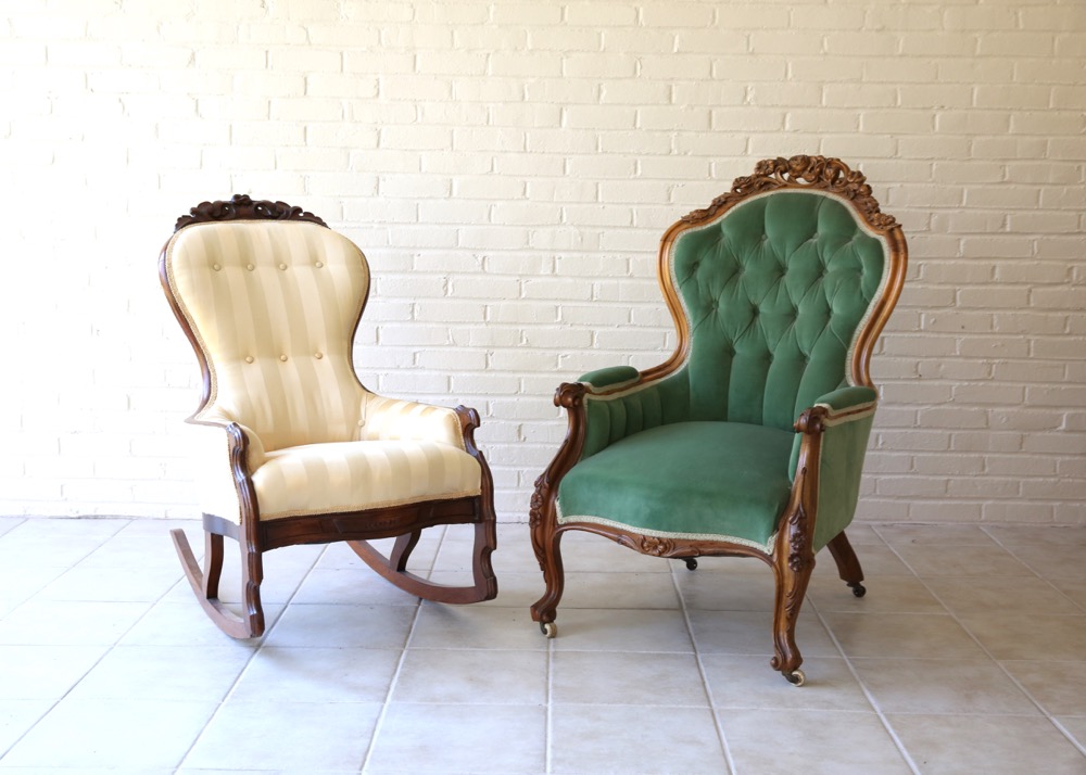 Antique Victorian Upholstered Armchair and Rocking Chair | EBTH