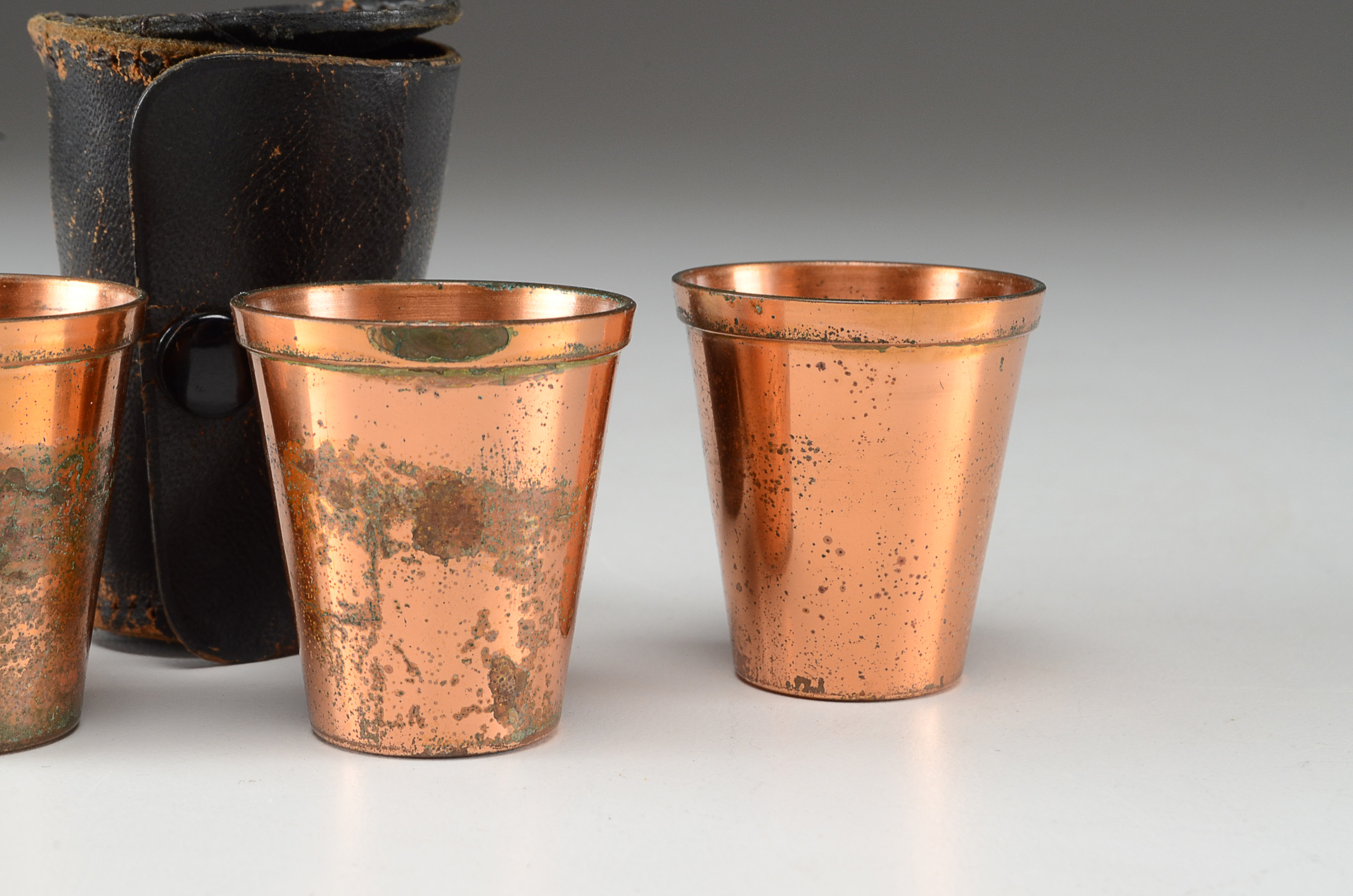 Set of Four Copper Shot Glasses With Leather Case | EBTH