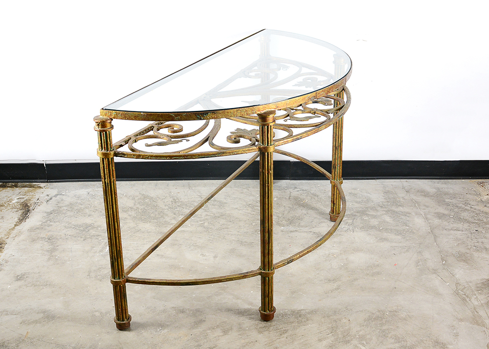 Half Moon Glass Top Sofa Table | EBTH