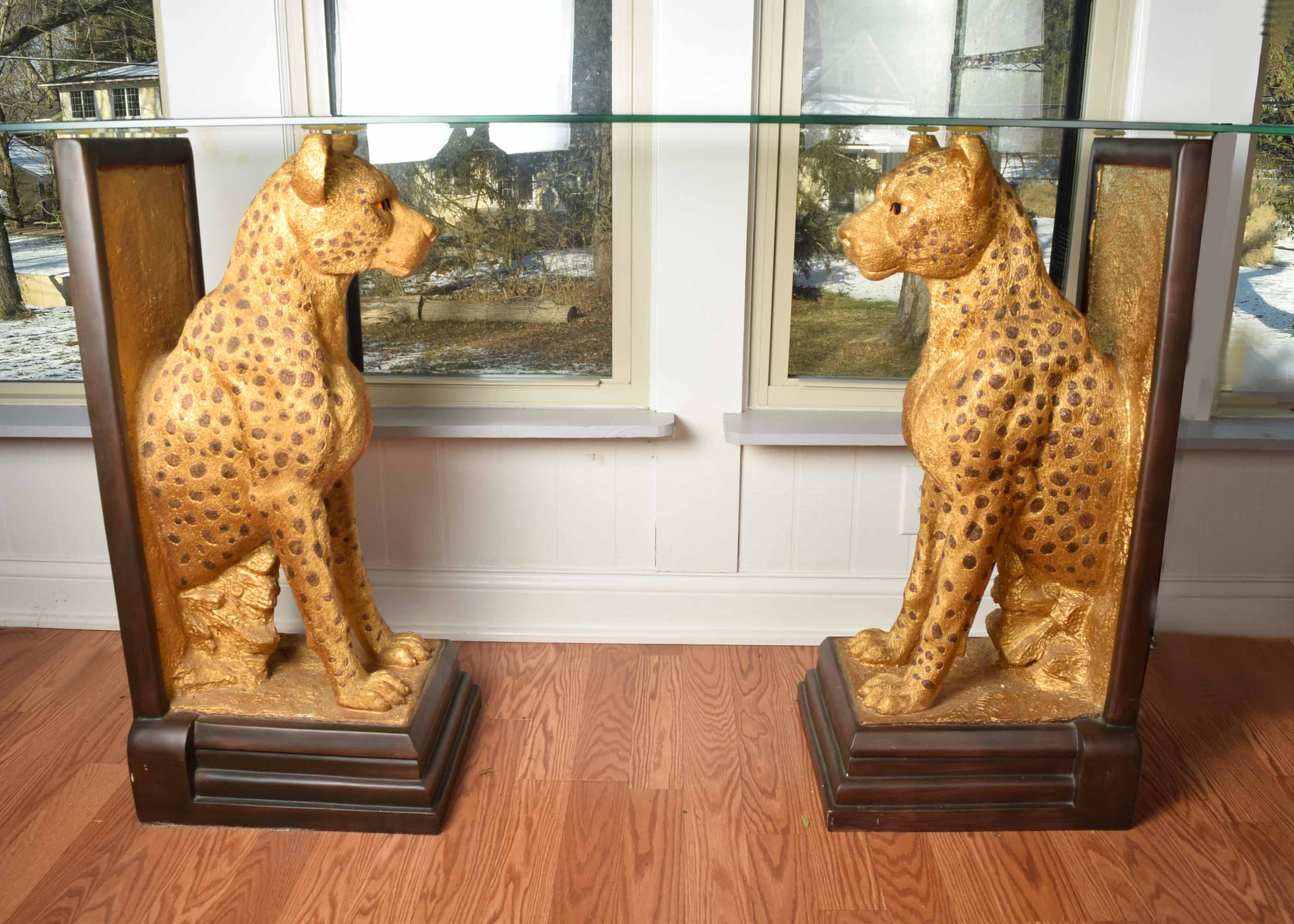 Glass Top Cheetah Base Console Table | EBTH
