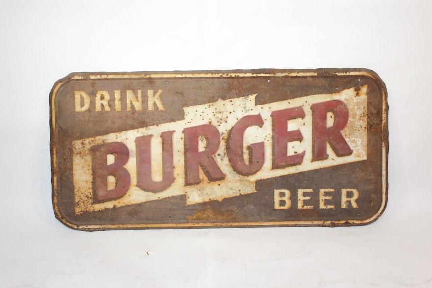 Vintage Metal Large Burger Beer Sign Cincinnati Ohio : EBTH
