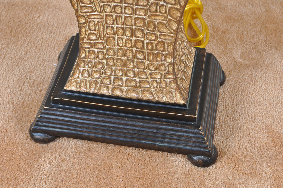 Pair of Modern Wood and Faux Croc Table Lamps | EBTH