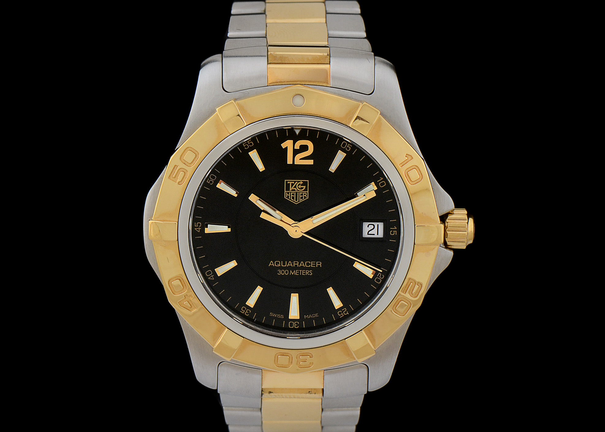 Men's Tag Heuer Aquaracer Two Tone Steel Quartz Black Dial Watch | EBTH