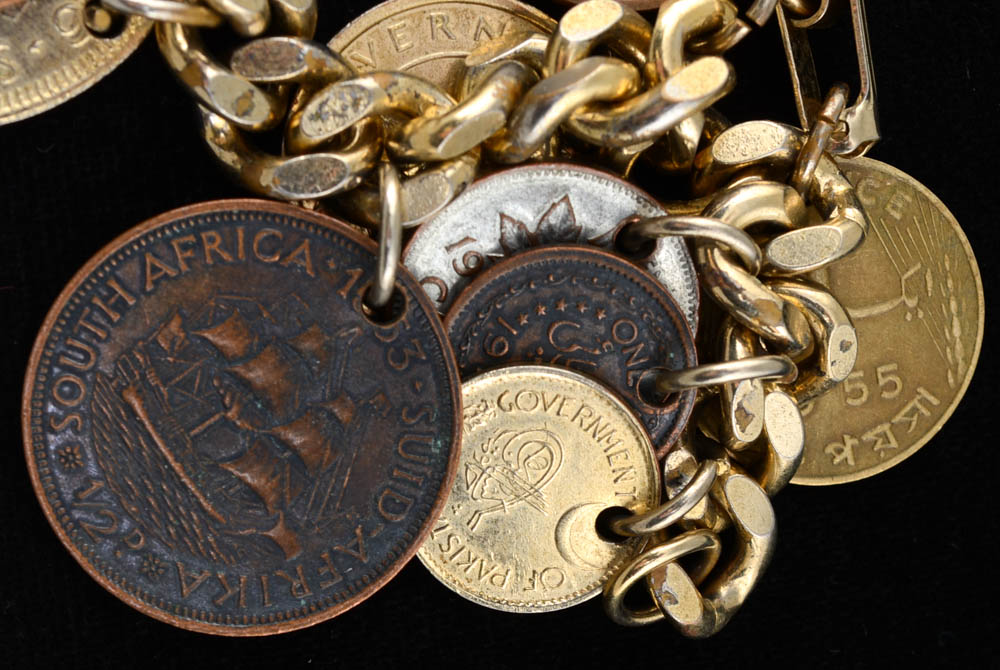 Charm Bracelet with Fifteen Different Foreign Coins | EBTH