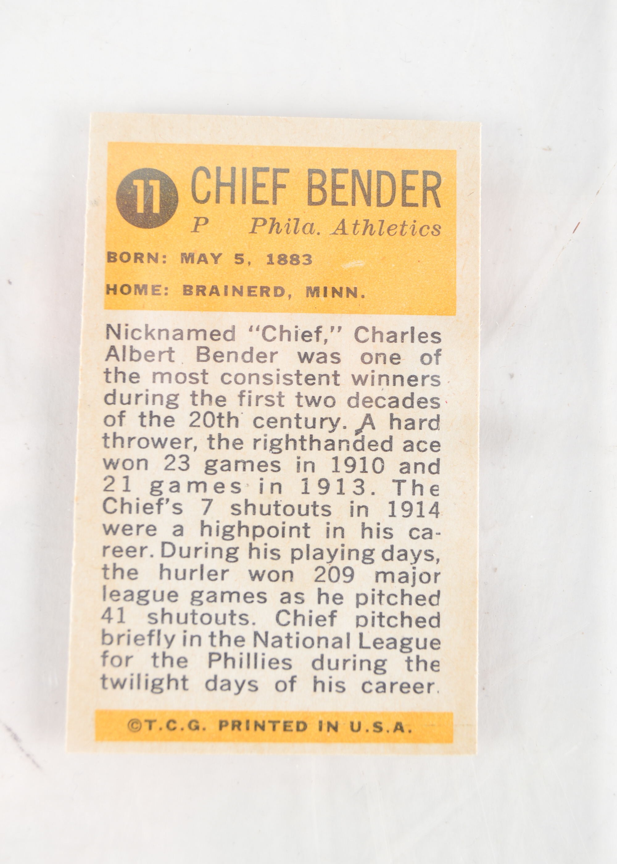 Chief Bender Card | EBTH