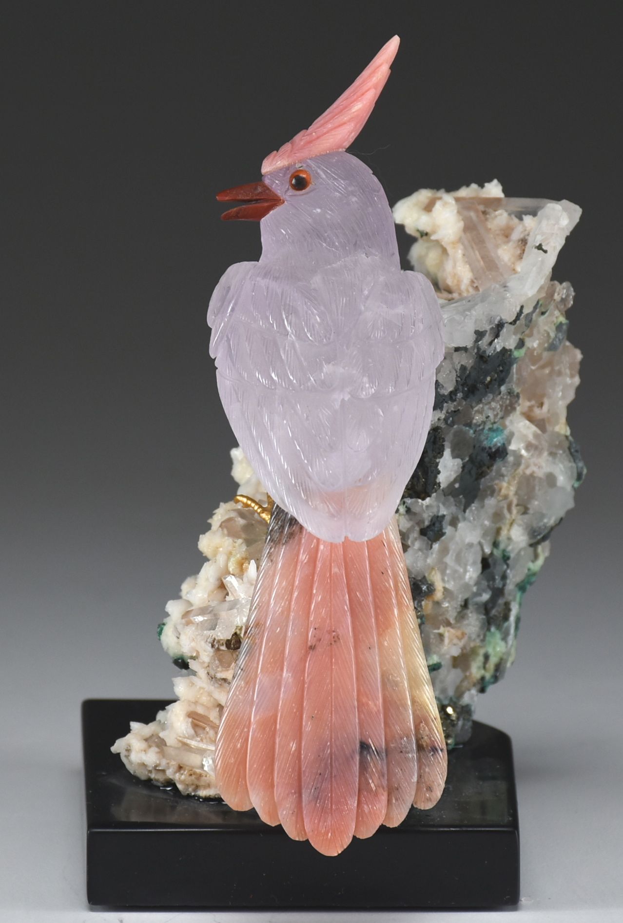 Carved Stone Bird Sculpture on Mineral Base | EBTH