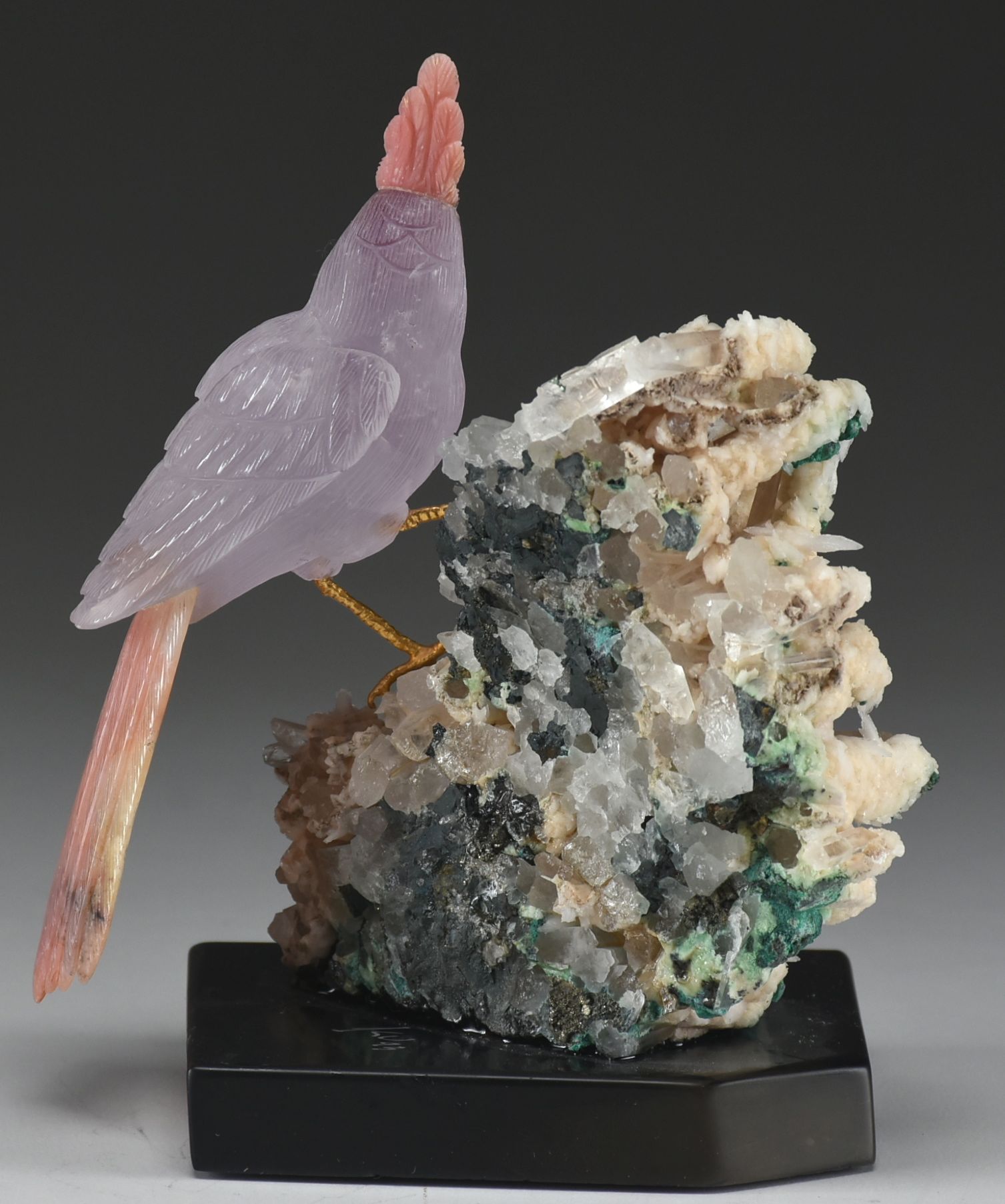 Carved Stone Bird Sculpture on Mineral Base | EBTH