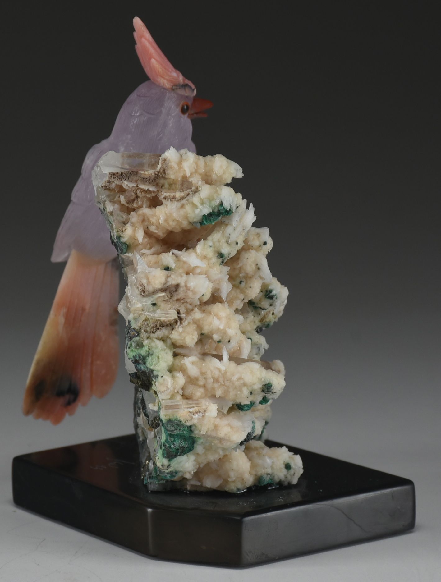 Carved Stone Bird Sculpture on Mineral Base | EBTH