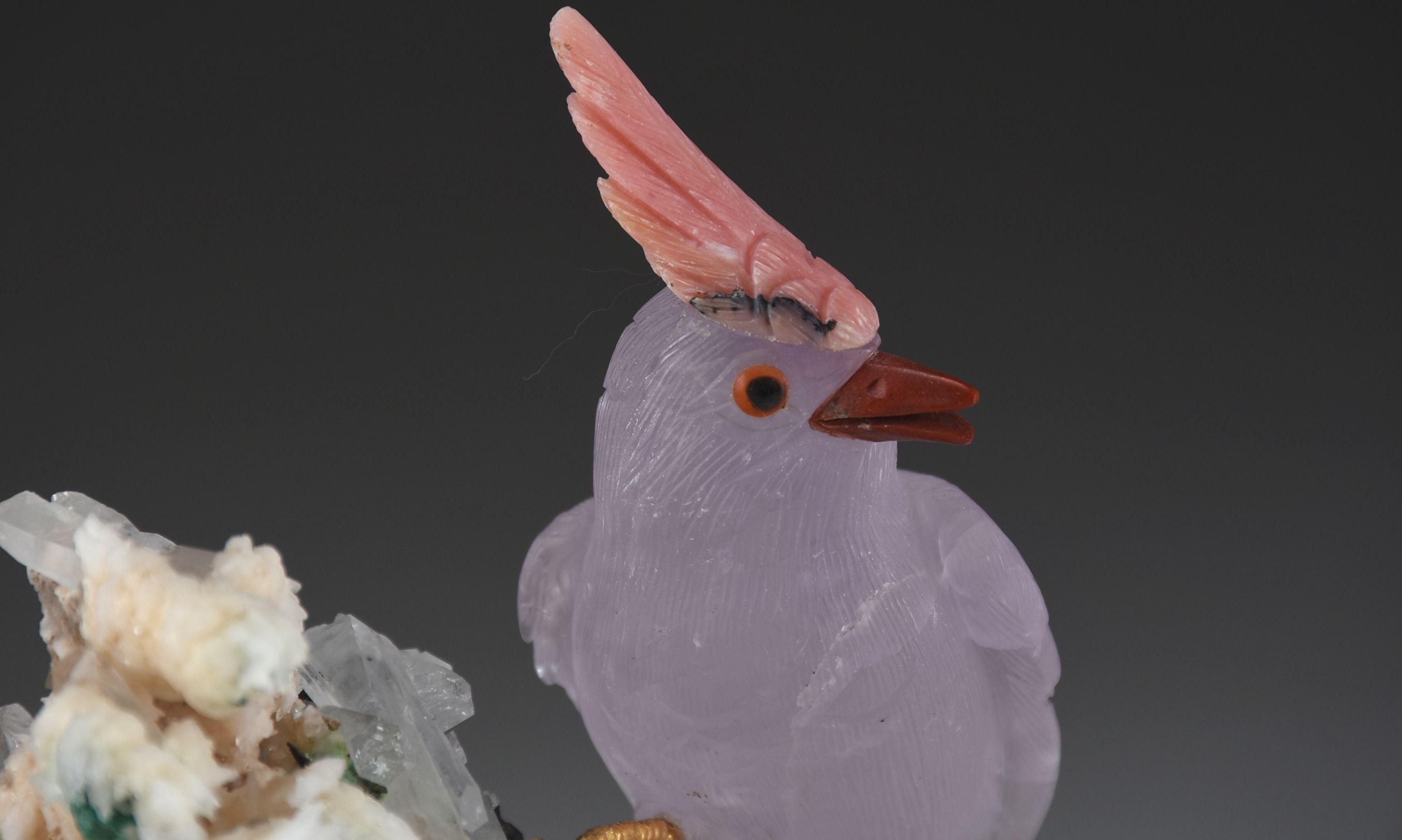 Carved Stone Bird Sculpture on Mineral Base | EBTH
