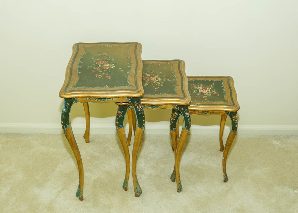 Vintage Painted Nesting Table Trio | EBTH