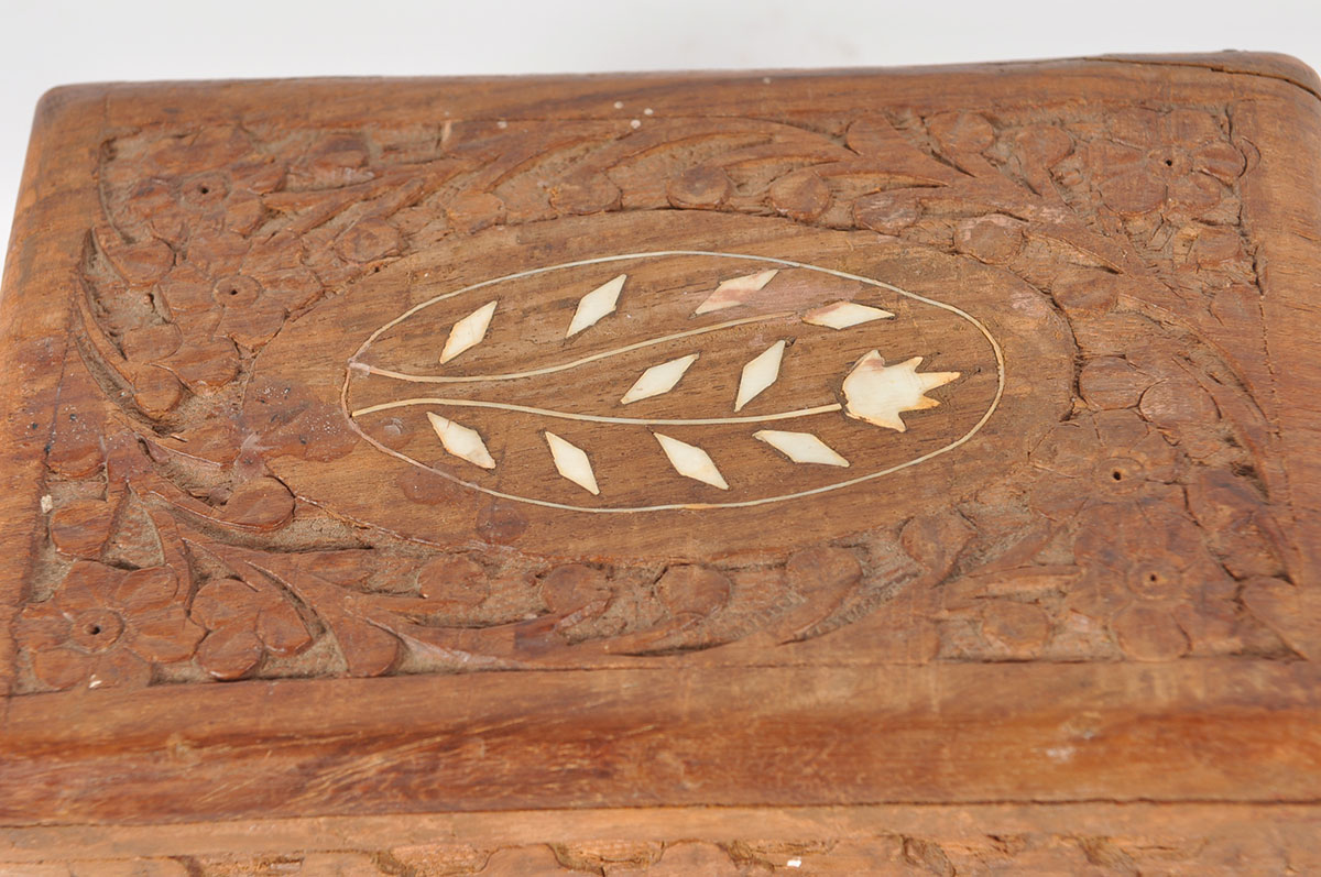 Collection of Carved Teak Boxes and Inlaid Tray | EBTH