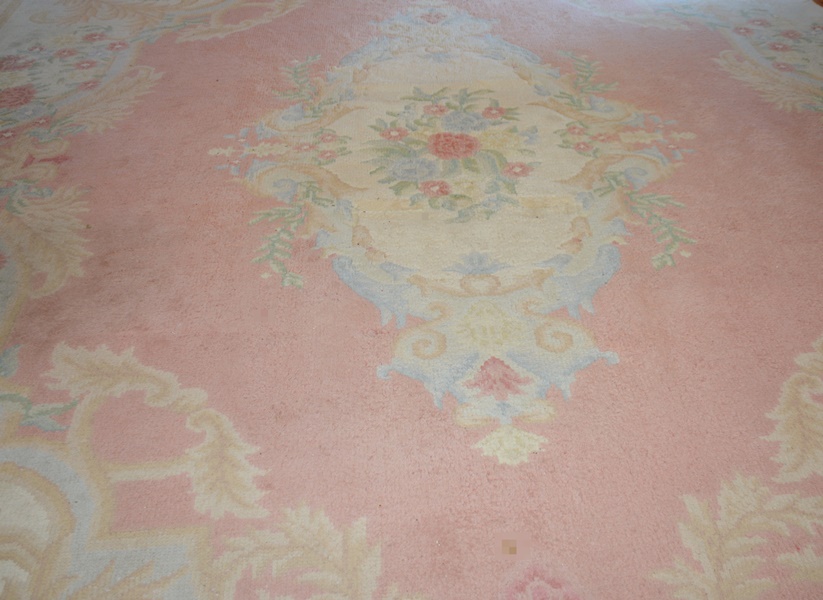 Large Pink Aubusson Style Medallion Wool Area Rug | EBTH