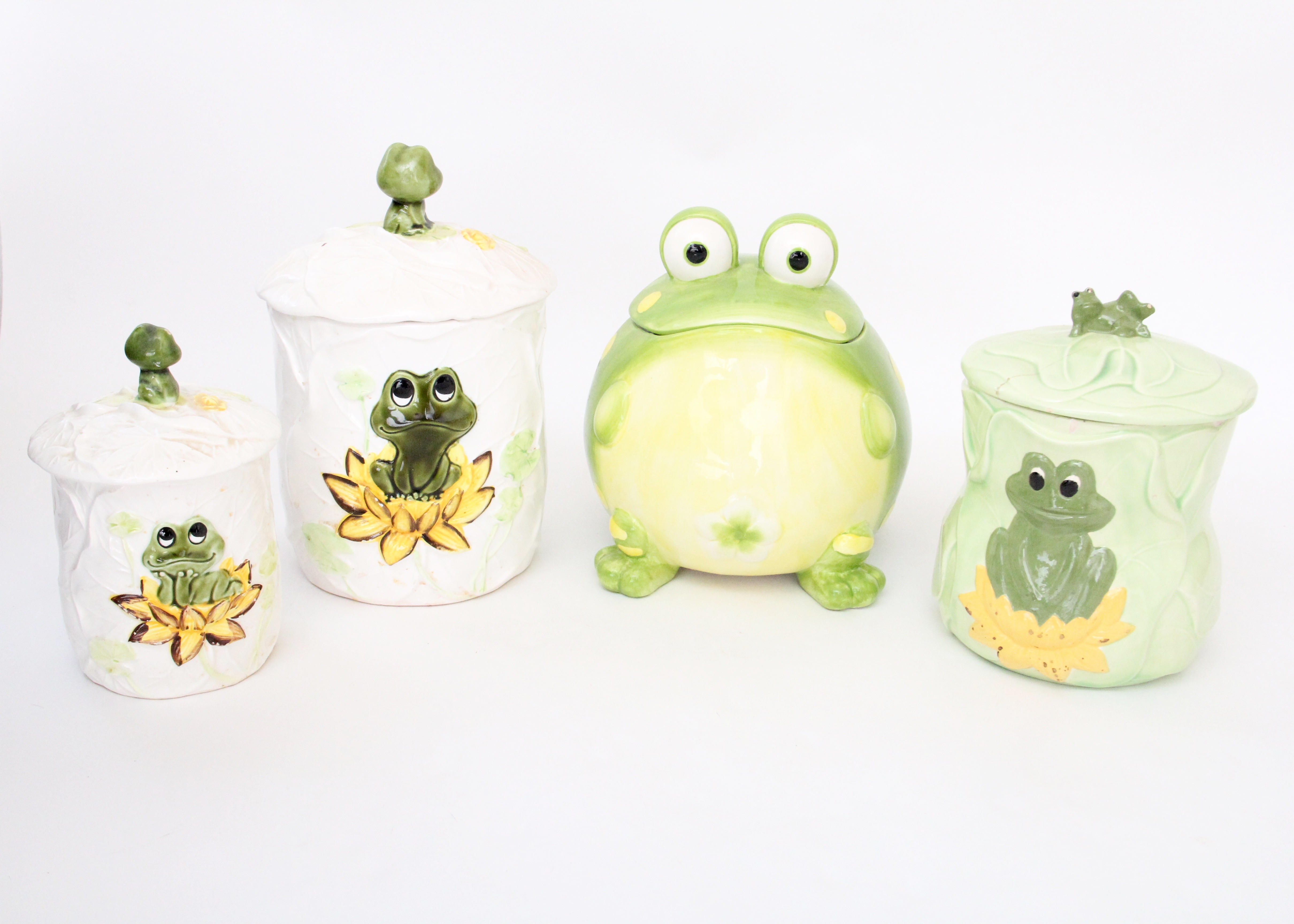 Four Ceramic Frog Theme Containers | EBTH