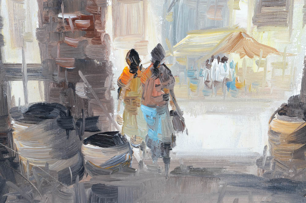 Eddie Sarmiento Oil on Canvas Filipino Street Scene | EBTH