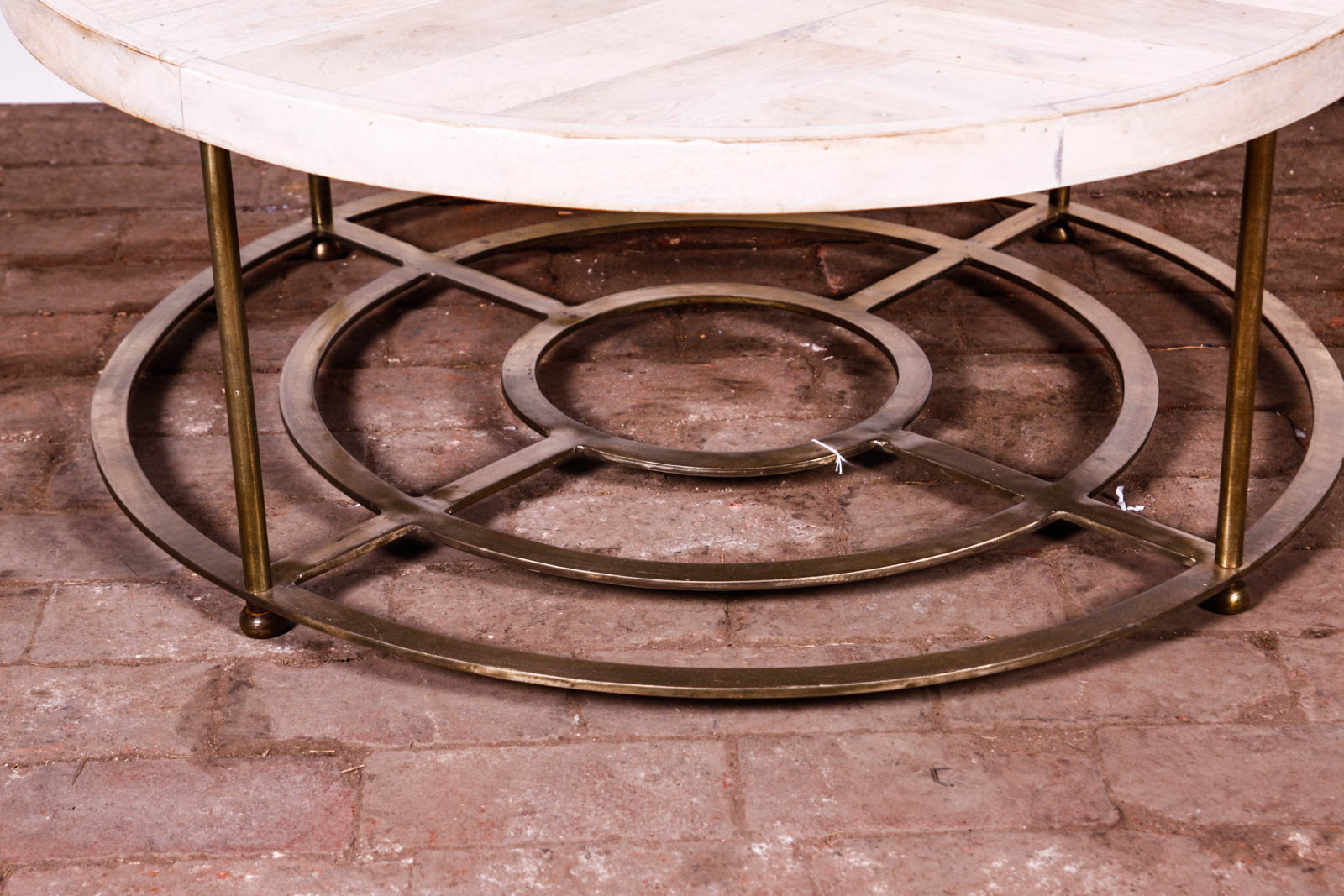 Modern Ash Circular Coffee Table with Brass Base | EBTH