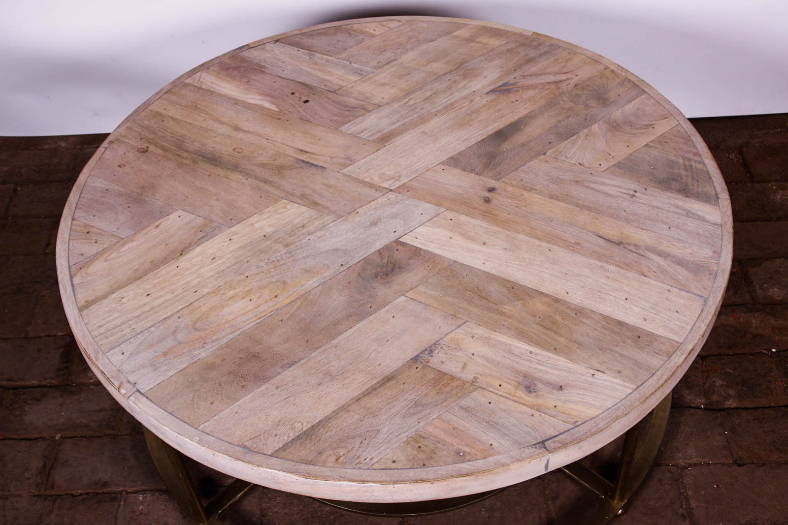 Modern Ash Circular Coffee Table with Brass Base | EBTH