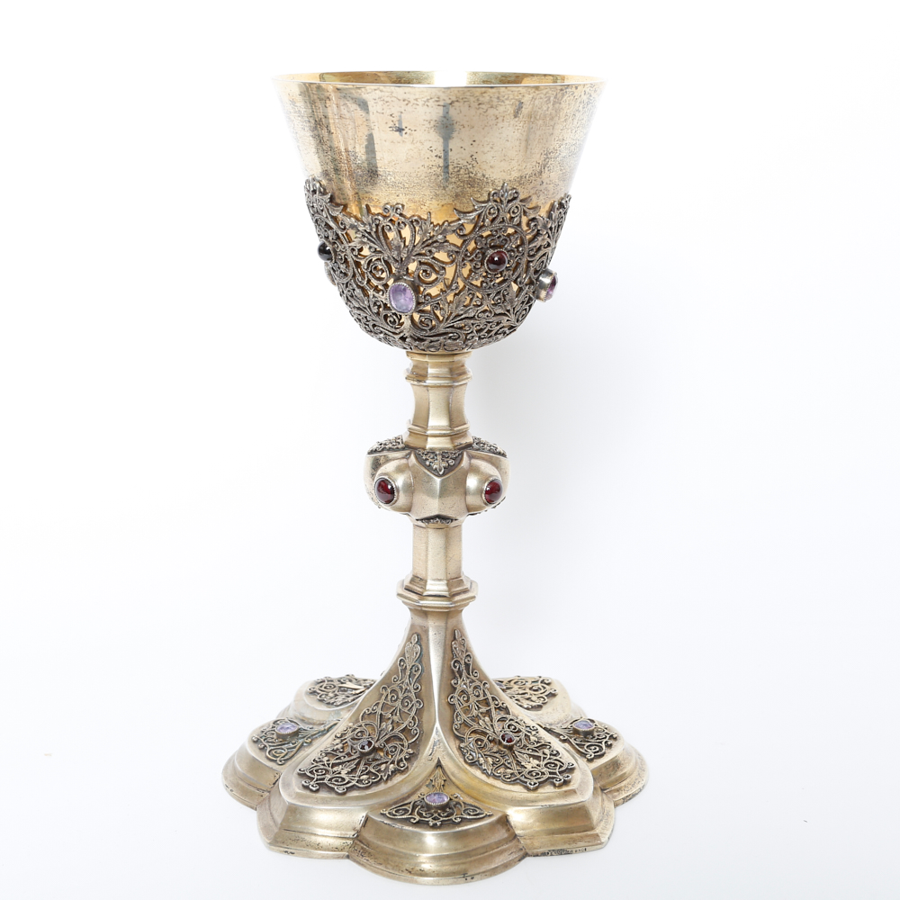 Antique Benziger Sterling Silver Chalice with Amethyst & Garnet | EBTH