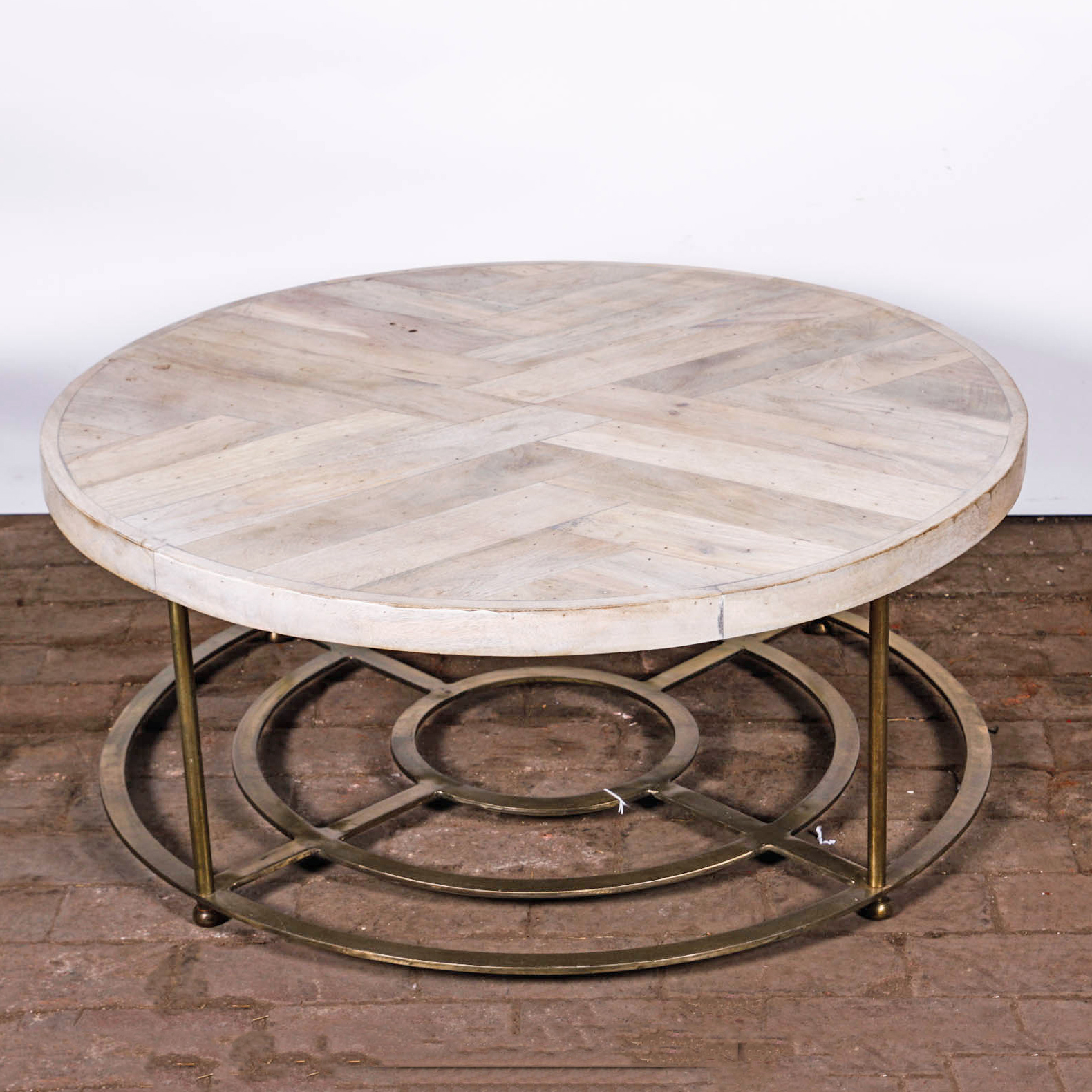 Modern Ash Circular Coffee Table with Brass Base | EBTH