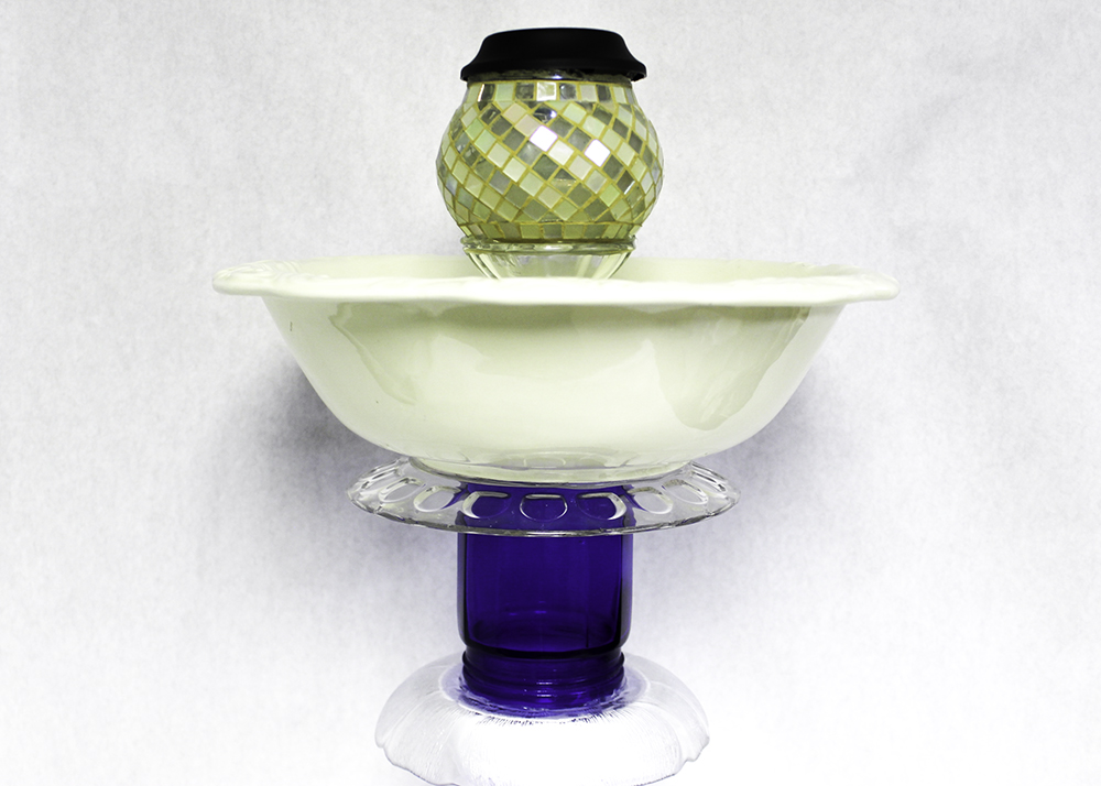 Artisan-Made Colorful Glass Bird Bath with Solar Light | EBTH