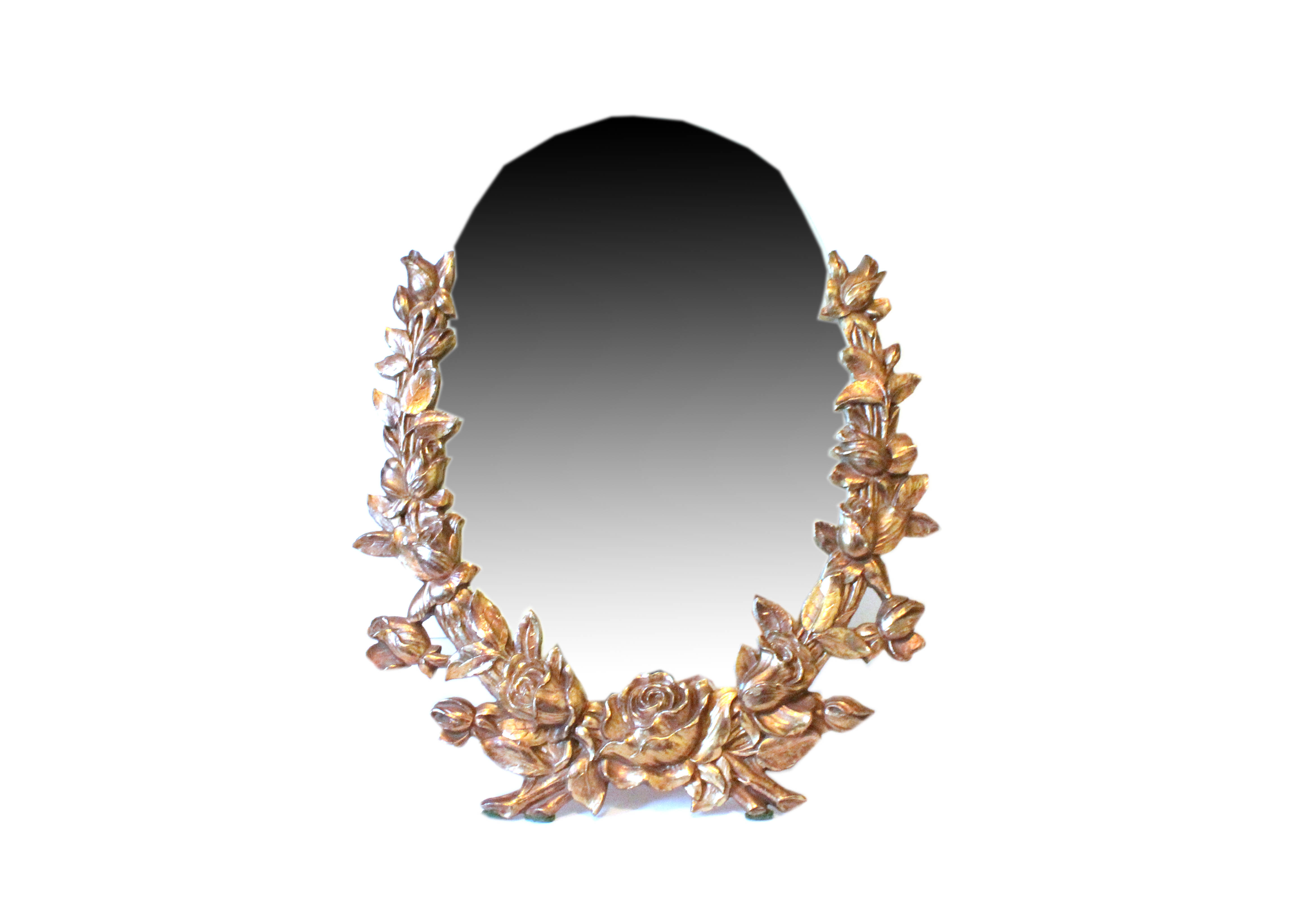 Vintage Gold Tone Tabletop Vanity Mirror with Roses | EBTH