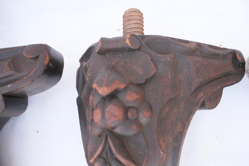 Set of Four Antique Wooden Table Legs with Floral Motif | EBTH