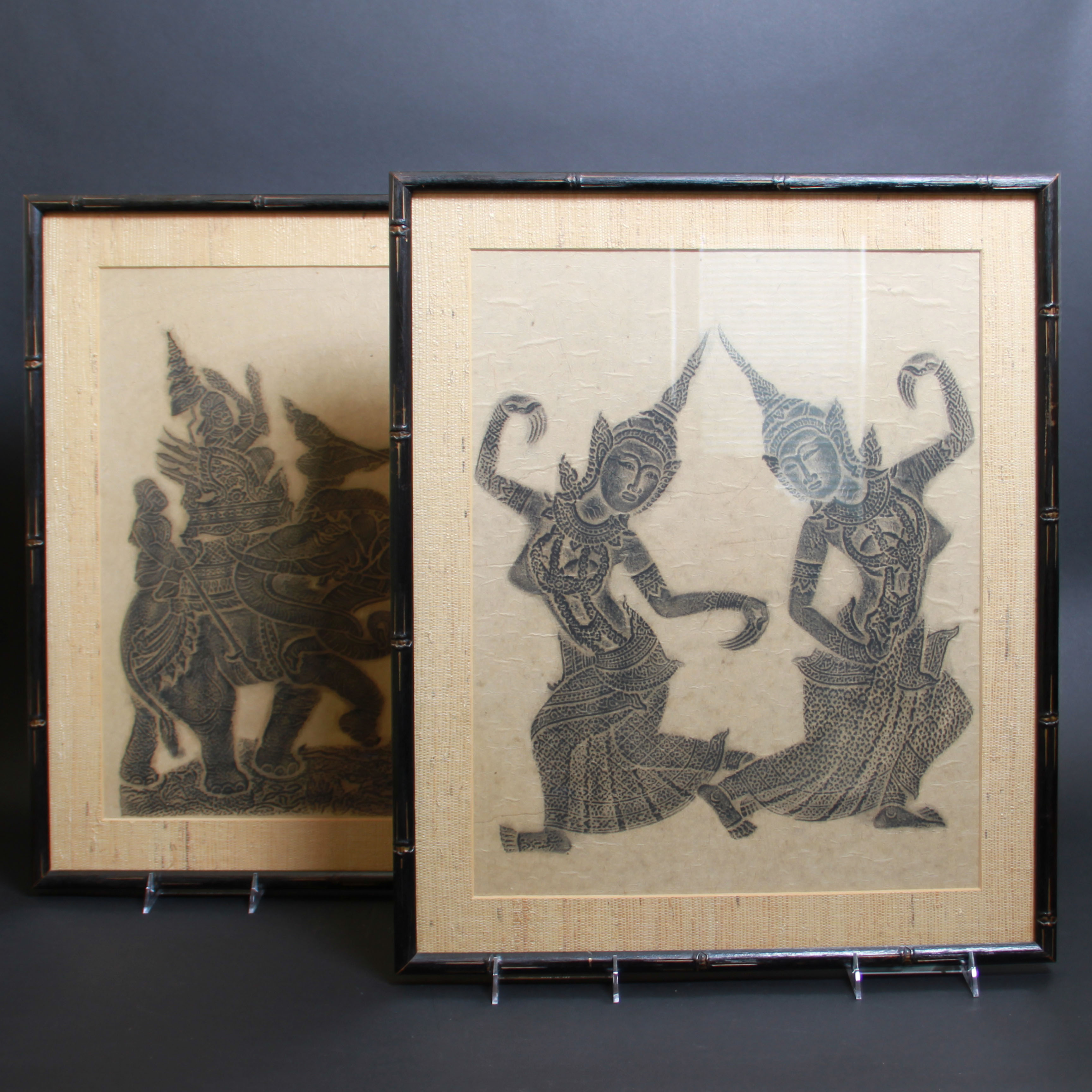Pair of Thai Temple Rubbings on Rice Paper | EBTH