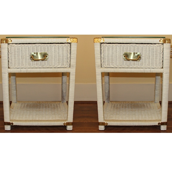 Pair of White Rattan Bedside Tables | EBTH
