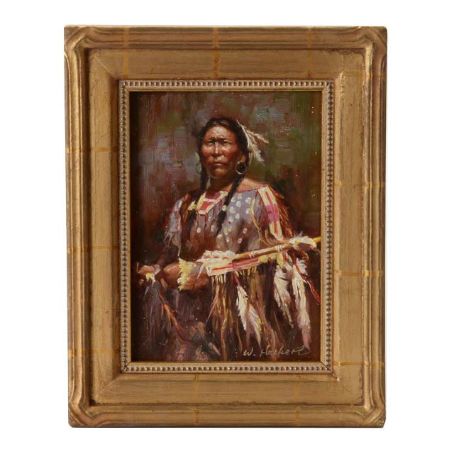 W. Hackert Original Oil on Board American Indian Portrait | EBTH