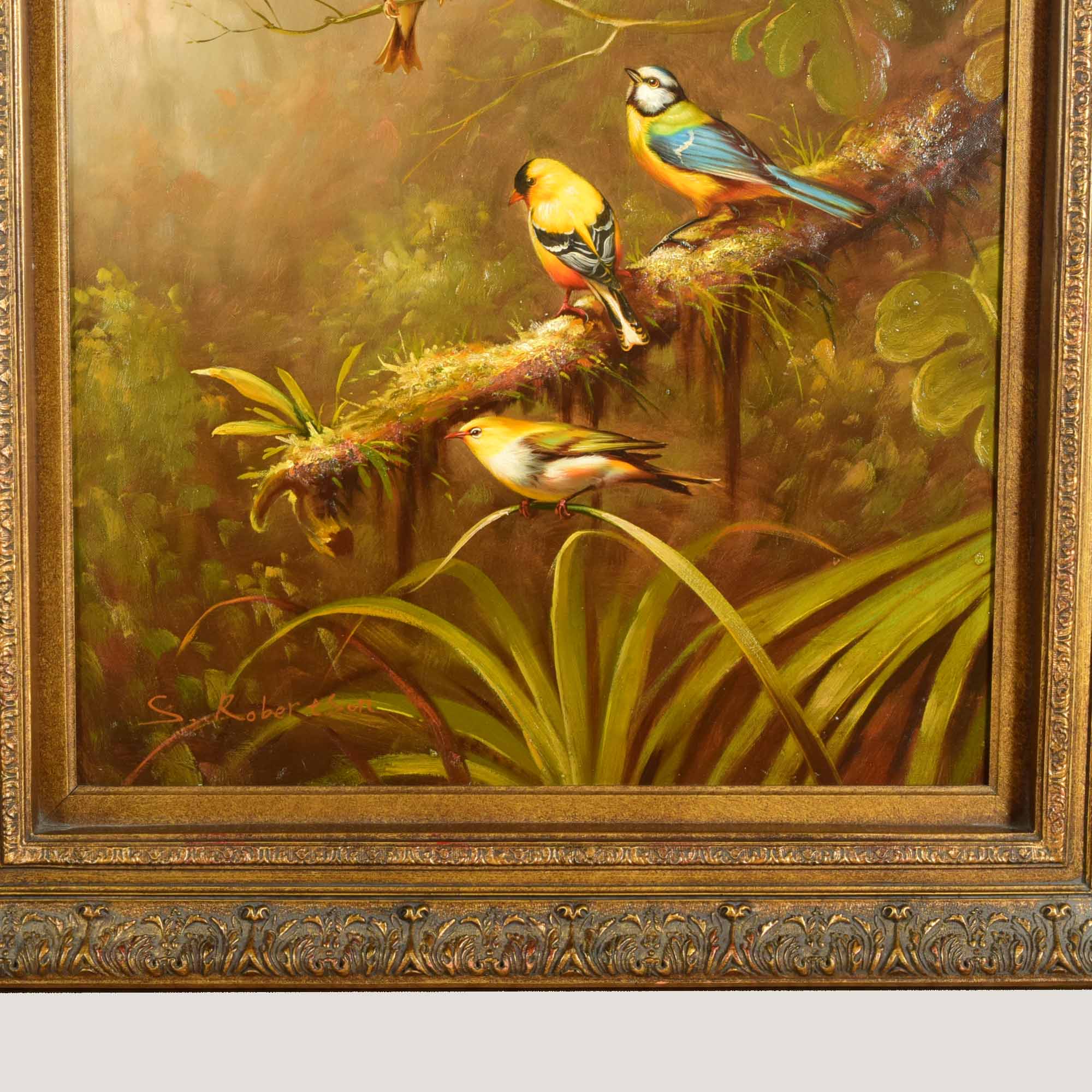 Original S. Robertson Oil on Canvas of Birds in a Tree | EBTH