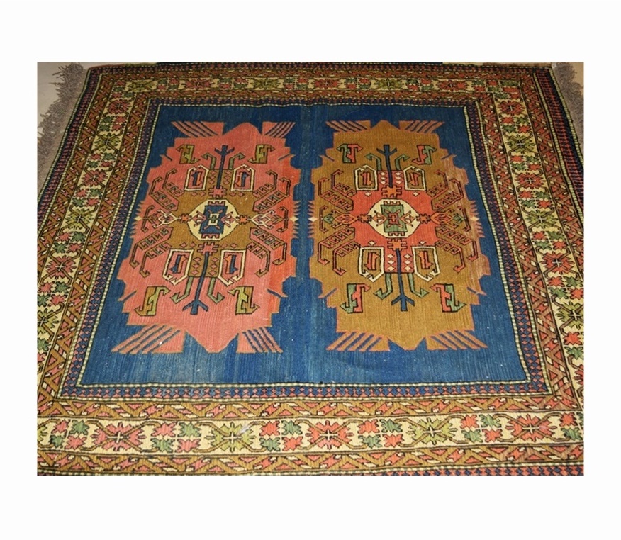 Hand Loomed Soumak Caucasian Area Rug in Nearly Square Size with Two ...