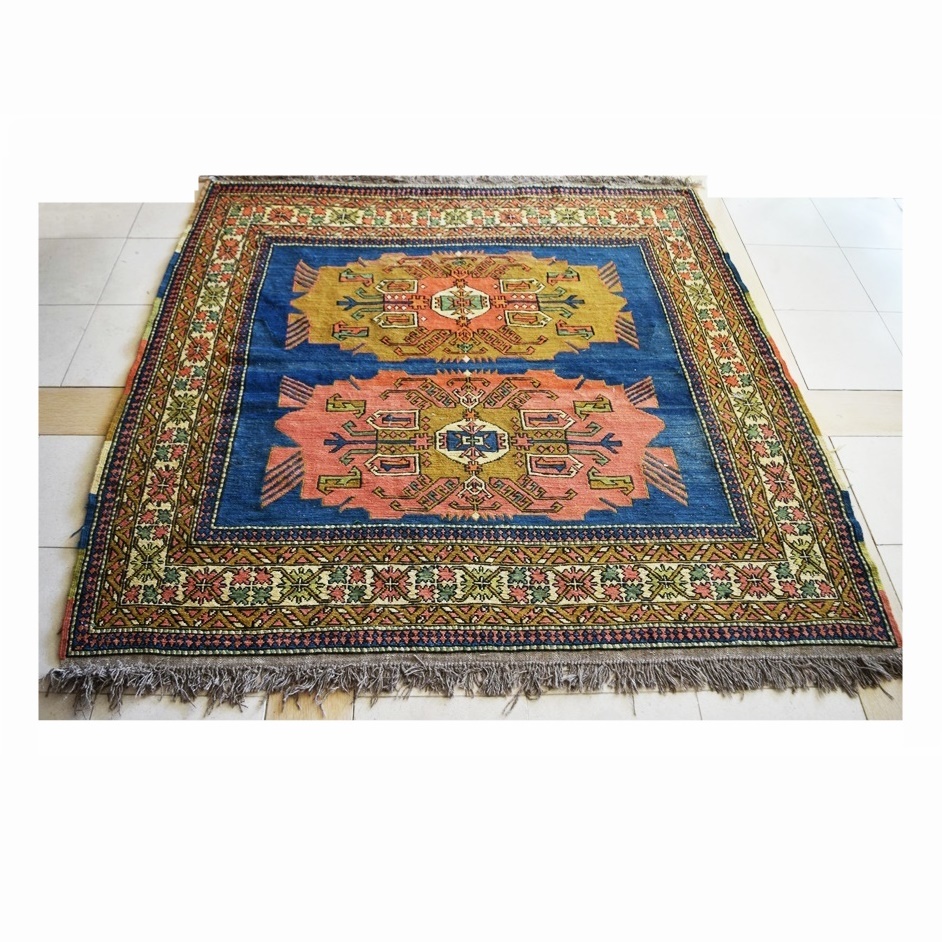 Hand Loomed Soumak Caucasian Area Rug in Nearly Square Size with Two ...