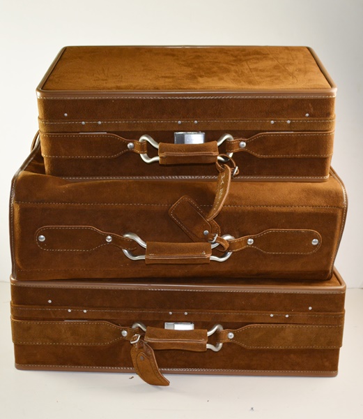 Three Piece Halston Brown Suede Luggage Set For Hartmann Luggage | EBTH