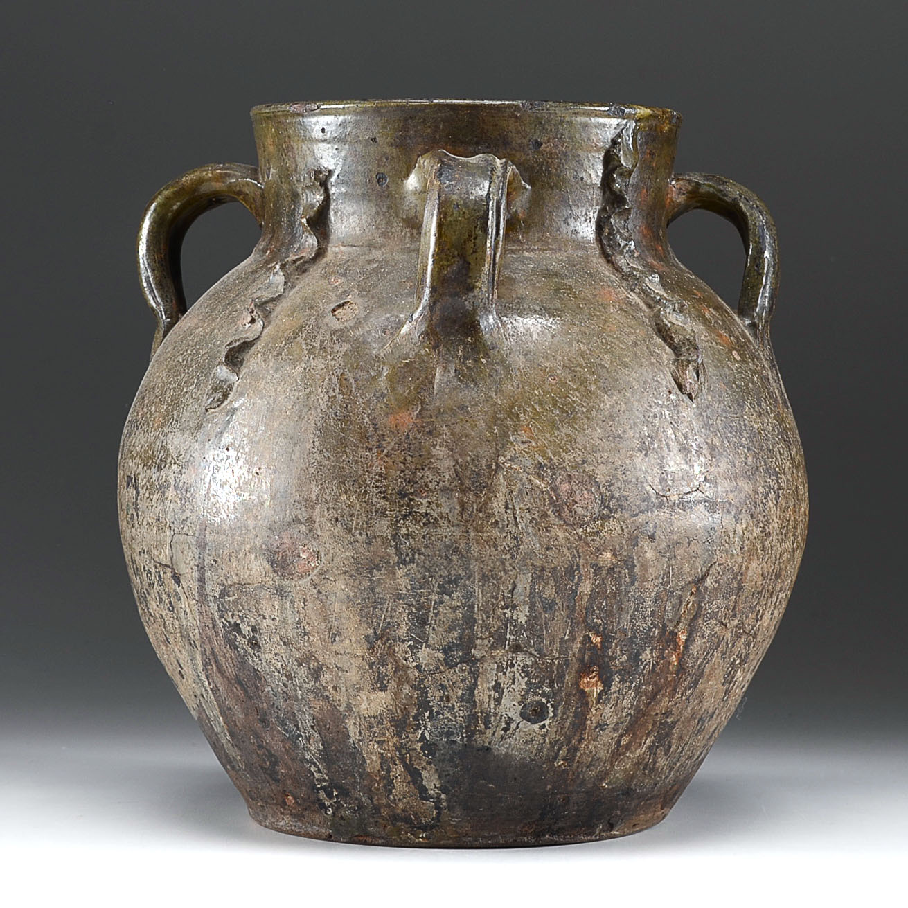 European Four-Handled Redware Pottery Jug | EBTH