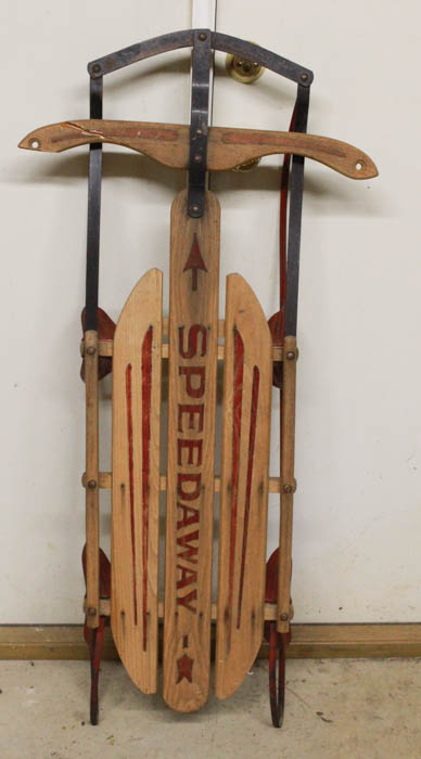 Red Metal and Wood Speedway Sled | EBTH