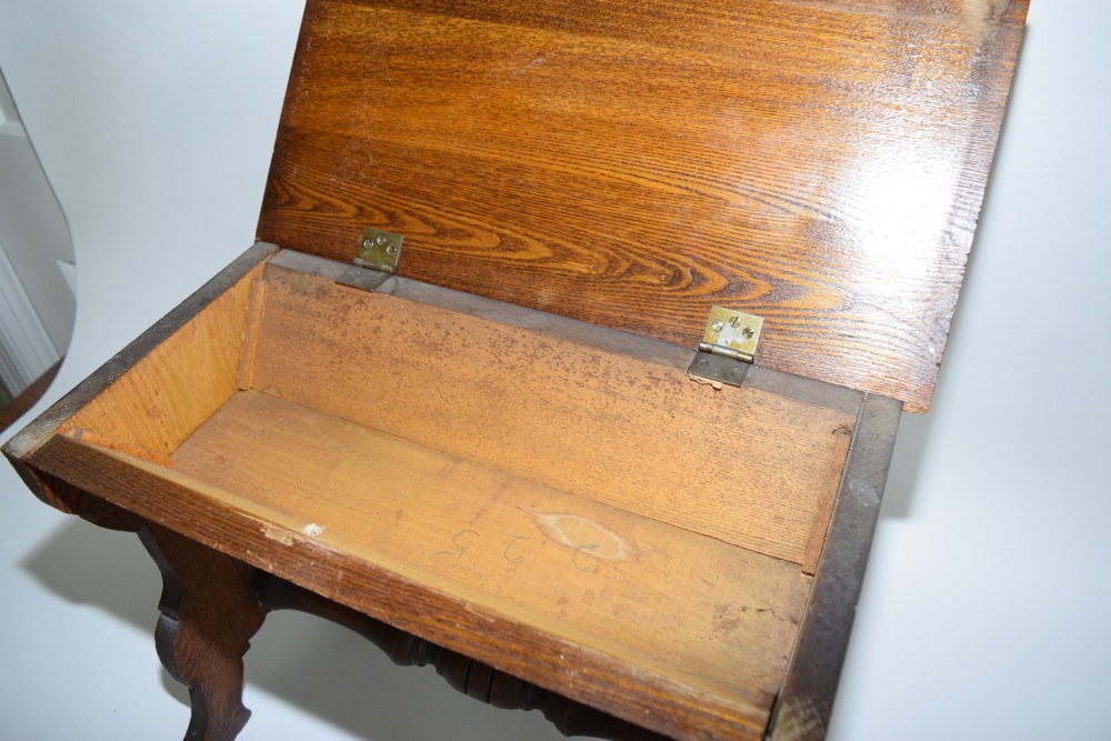 Antique Carved Oak and Leather Gout Stool | EBTH