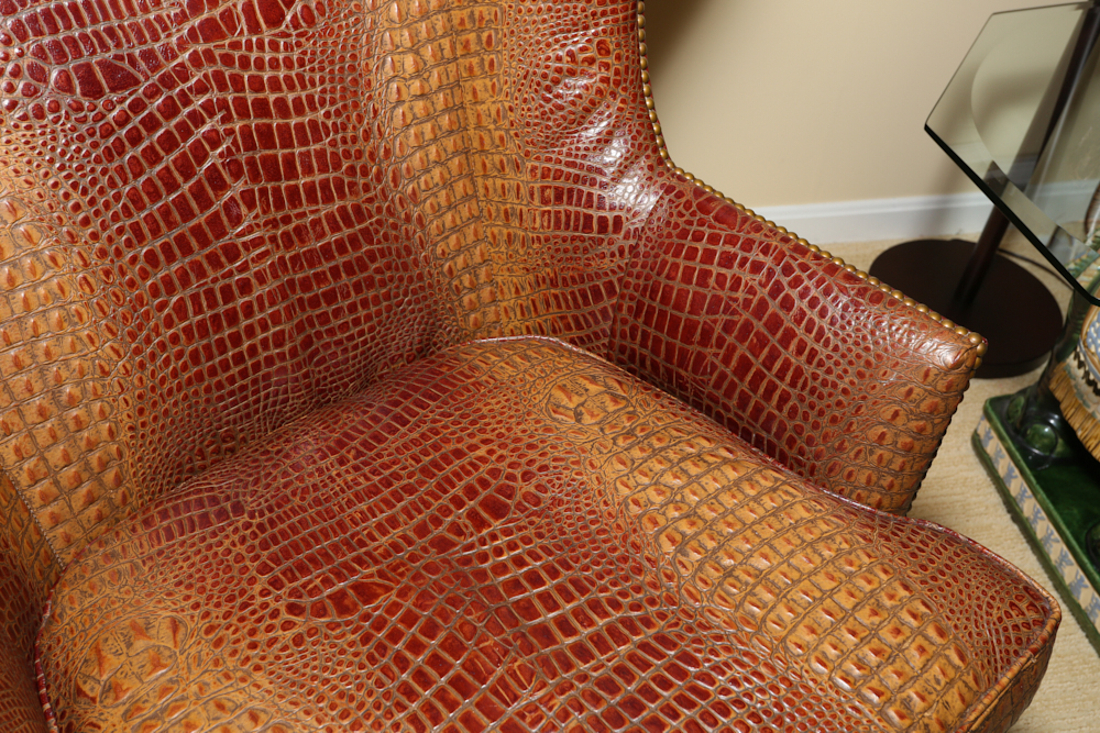 Genuine Alligator Leather Wing Back Chair | EBTH