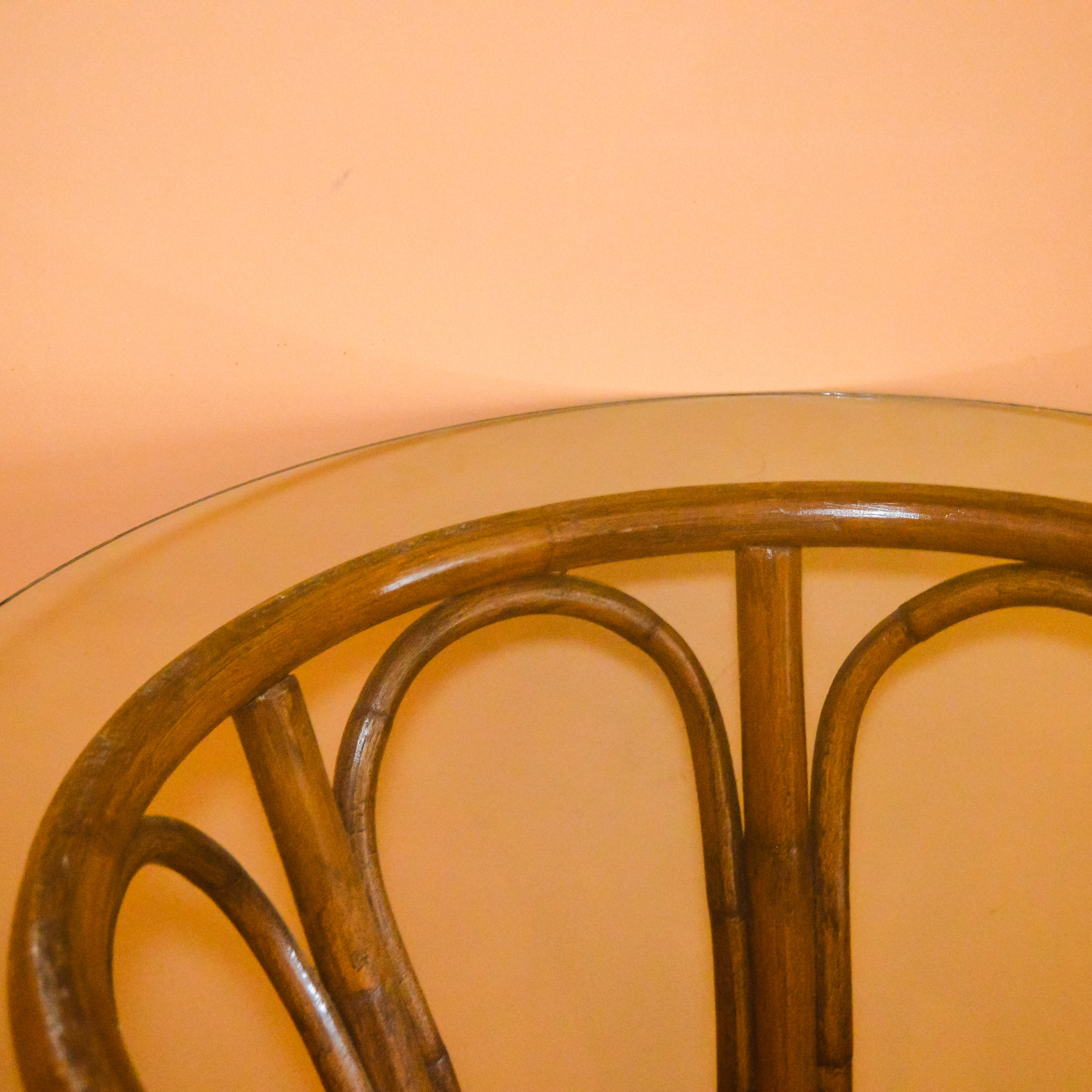 Round Glass Top Bamboo Table | EBTH