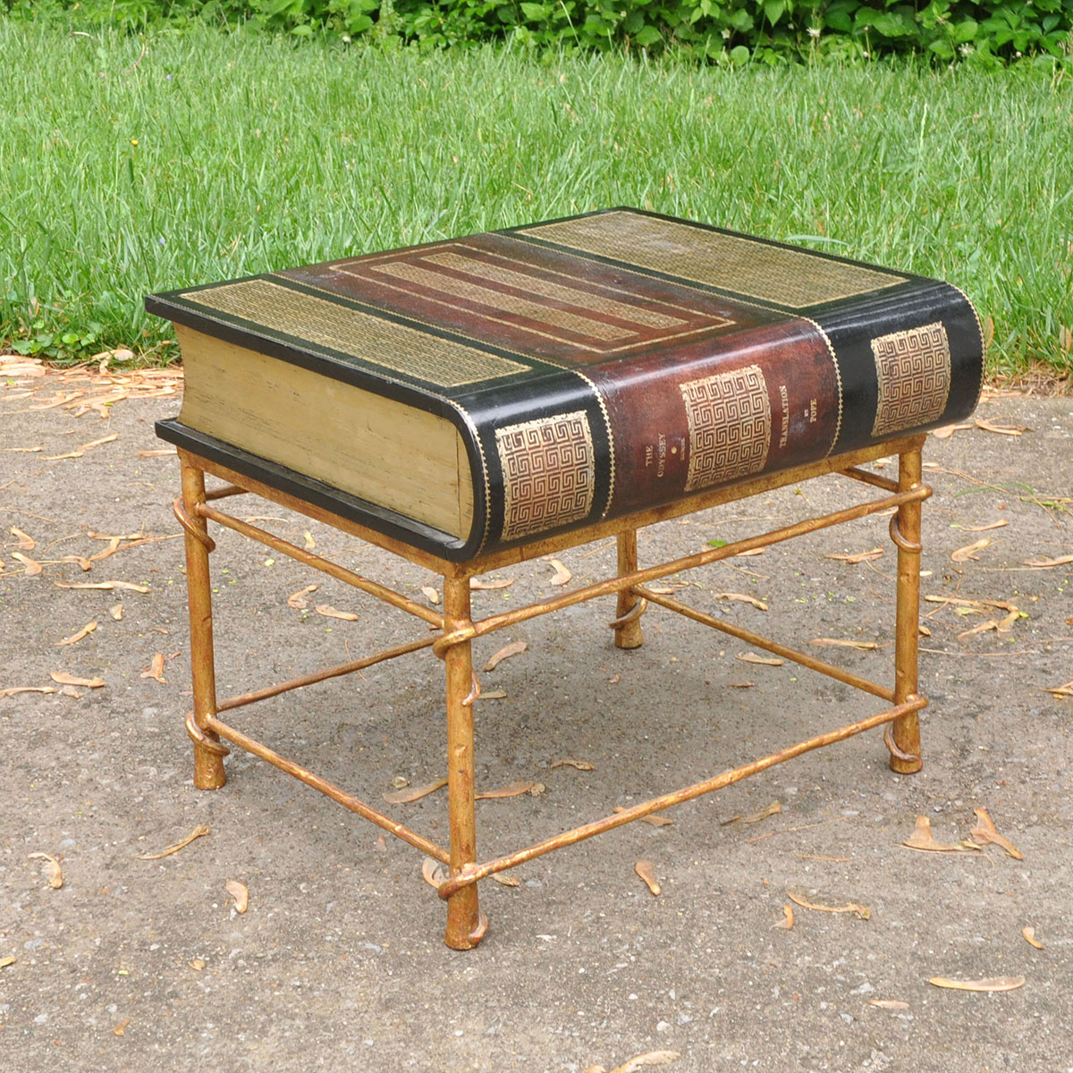 Unique Handpainted Book Themed Table with Drawer and Metal Frame | EBTH