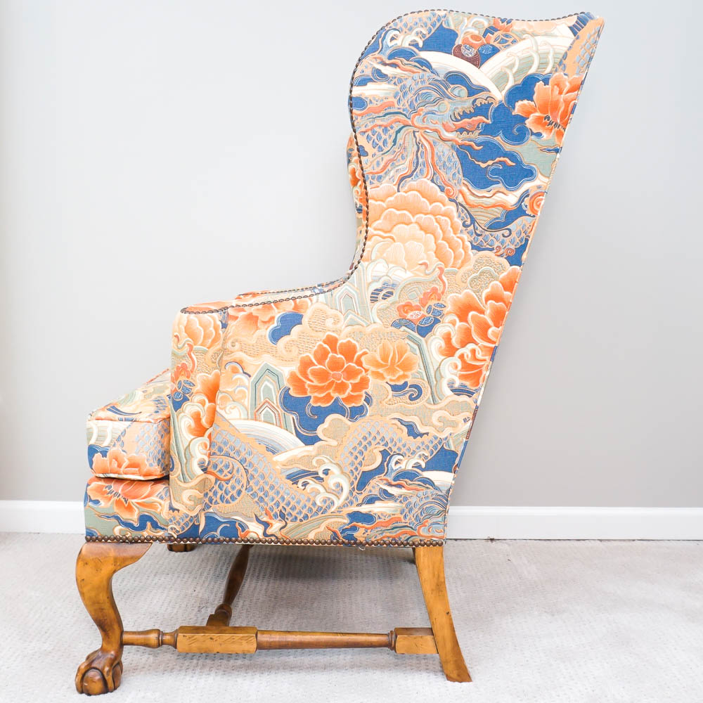 Wingback Armchair with Asian Themed Upholstery from Baker Furniture | EBTH