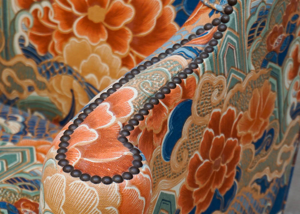 Wingback Armchair with Asian Themed Upholstery from Baker Furniture | EBTH