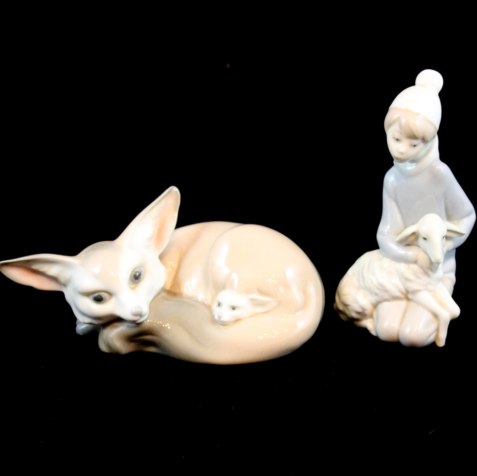 Lladro Boy With Lamb and Fennec Foxes | EBTH