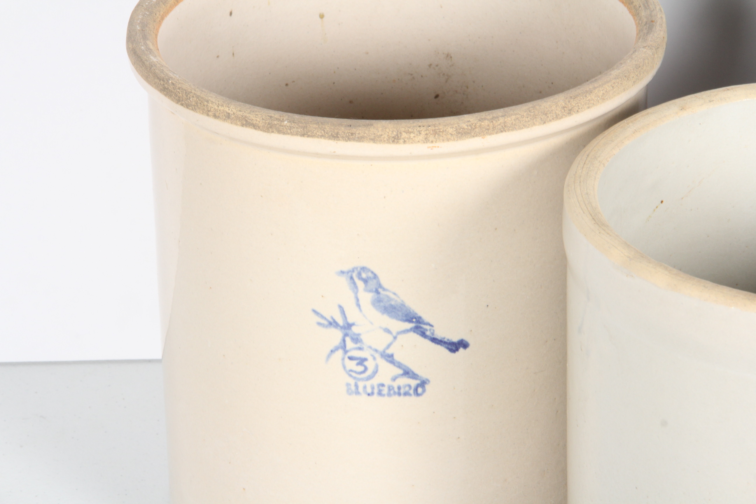 Trio of Antique Crocks Featuring Bluebird By Burley Clay | EBTH