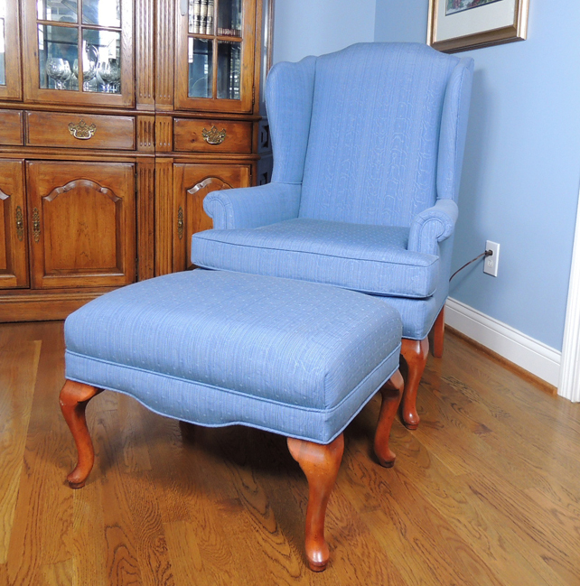 Blue Wing Back Chair with Ottoman | EBTH