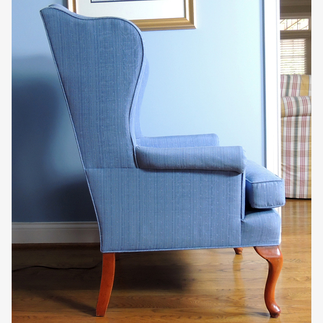 Blue Wing Back Chair with Ottoman | EBTH