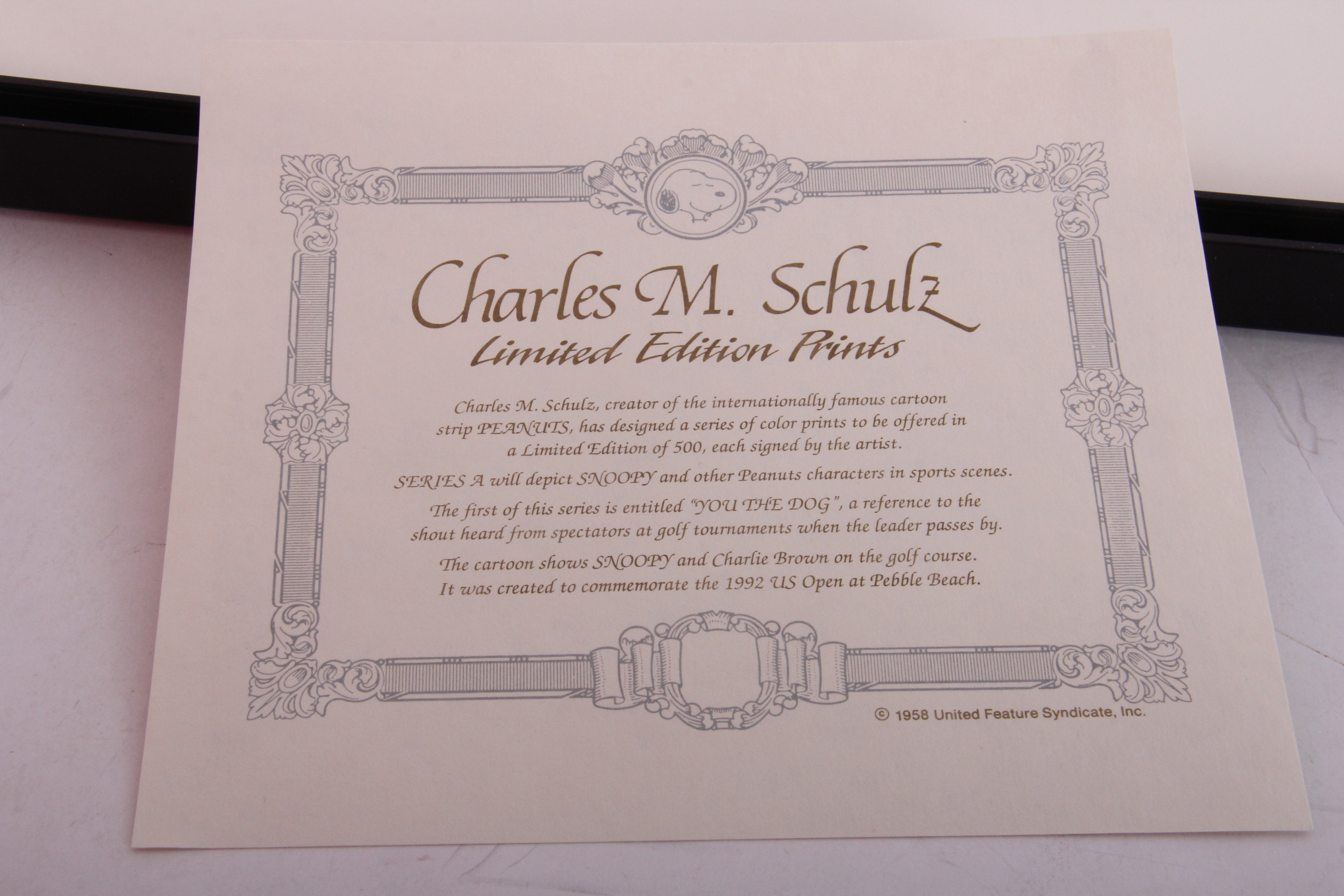 Signed Limited Edition Charles Shultz Lithograph "Security Is a Thumb ...