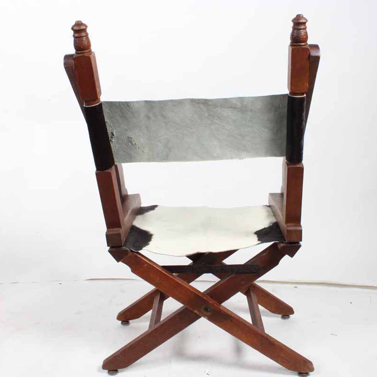 Antique Campaign War Chair with Cowhide Seat and Back | EBTH