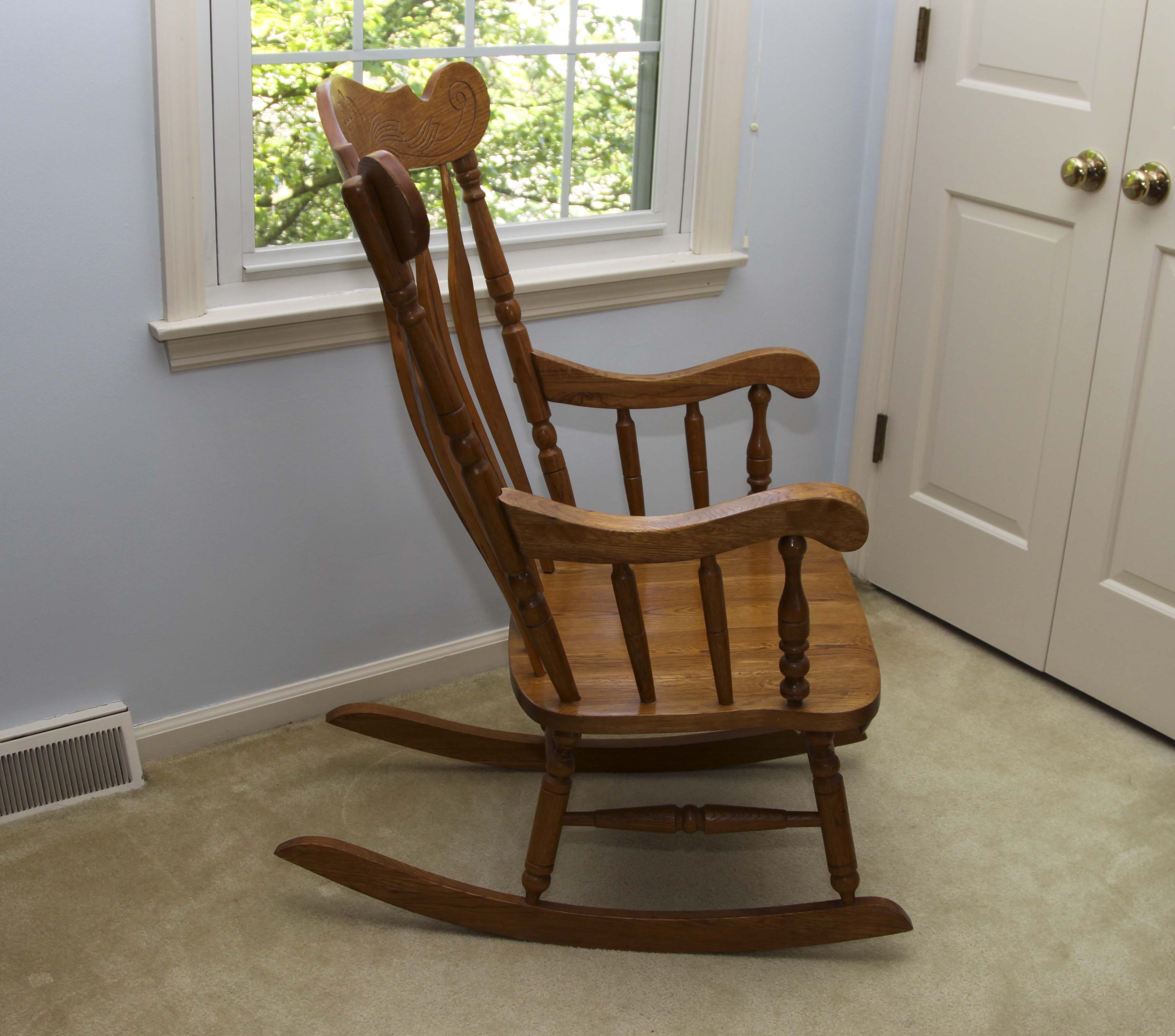 Carved Oak Wood Rocking Chair | EBTH